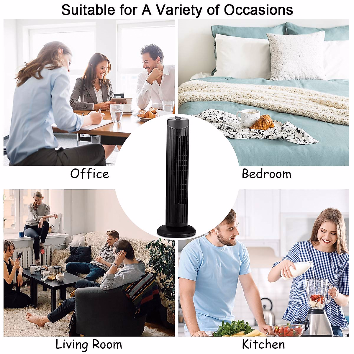 COSTWAY Tower Fan, 28-Inch Oscillating Tower Fan, Quiet Cooling Whole Room Bladeless, 3 Speed, 3 Wind Mode, Oscillating Tower Fan for Bedrooms, Living Rooms, Kitchen (Black)
