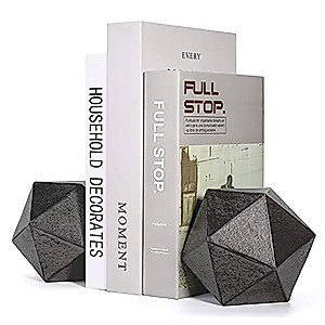 Ambipolar Geometric Decorative Ball Shaped Bookends, Modern Cast Iron Black Bookends for Office Desk, Book Shelf, Room Decor, Home Office, Book Stand or Organizer, Set of 2. Antique Black