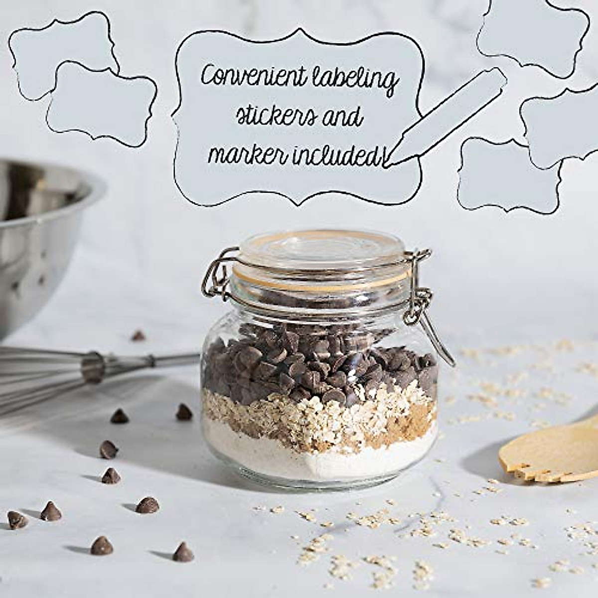 Glass Jars with Airtight Lid | Glass Airtight Food Storage Containers | Clear Leak Proof Rubber Gasket and Clamp Lid [Set of 4-25 oz]