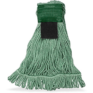 SPARTA Flo-Pac Acrylic Mop Head, Loop-Ended, Wide Band with 5" Green Band with Scrubber for Organized Cleaning, Medium, Green
