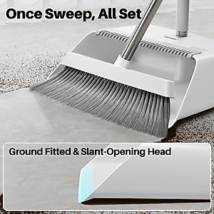 JOYMOOP Broom and Dustpan Set, Upright Standing Brooms for Sweeping Indoor, Light Weight Stainless Steel can be Hung on The Wall, Suitable for Pet Hair, Carpet, Floor