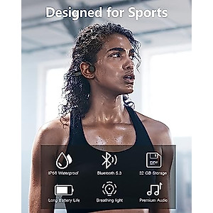 Dnniakm Bone Conduction Headphones Swimming, Underwater Headphones for Swimming, Built-in 32G Memory IPX8 Waterproof, Wireless Bluetooth 5.3 Open Ear Headphones for Running, Cycling, Swimming