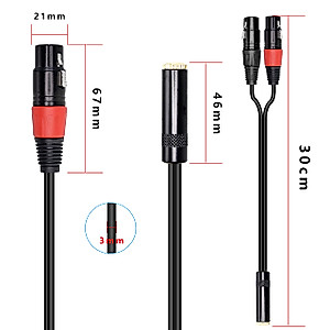 MEIRIYFA Dual XLR to 1/8 Female Adapter,Balanced Mini-Jack(3.5mm) Female to Microphone Cable, 3.5mm Stereo TRS to Dual XLR Female Transforming Cord Converter(1 feet /30cm) (Dual XLR Female)