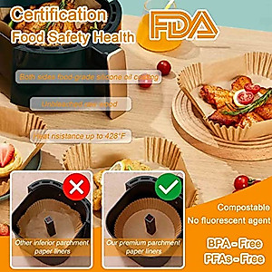 Jasilon [UPGRADED]Disposable Air Fryer Paper Liners,Air Fryer Parchment Paper,Non-Stick Air Fryer Liner,Oil-Proof Water-Proof Food Grade Parchment Paper for Baking Roasting Microwave 50Pcs