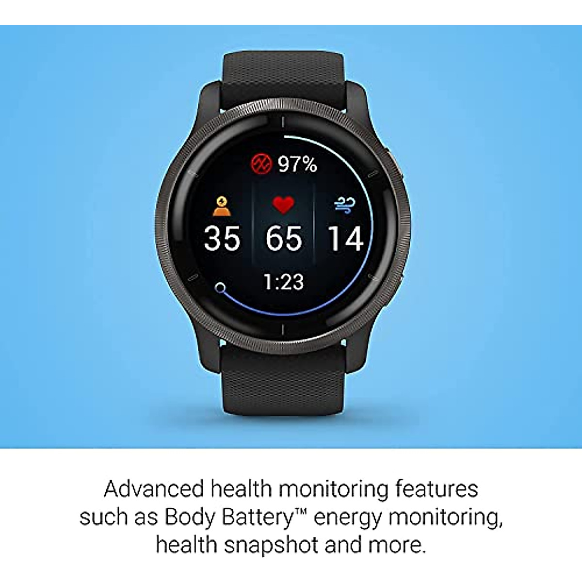 Garmin Venu 2, GPS Smartwatch with Advanced Health Monitoring and Fitness Features, Slate Bezel with Black Case and Silicone Band (Renewed)