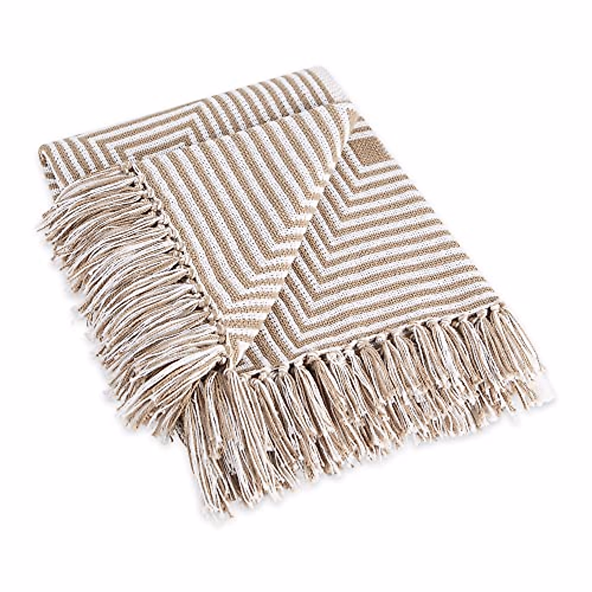 DII Square Woven Throw with Decorative Fringe 100% Cotton, Stylish and Functional, 50x60, Stone