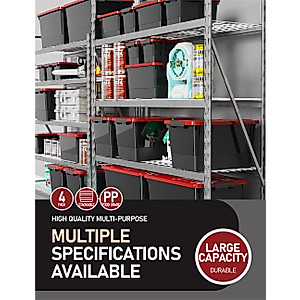 WYT 17 Quart Stackable Plastic Storage Bins with Red Lids, 4 Pack Black Containers with Latching Buckles and Handle, Durable Nestable Boxes Organizing for Closet, Garage, Tool Room