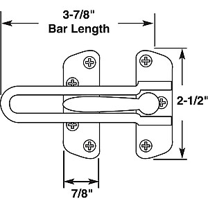 Defender Security U 9899 Bar Door Guard swing lock, 3-7/8 in, Antique Brass