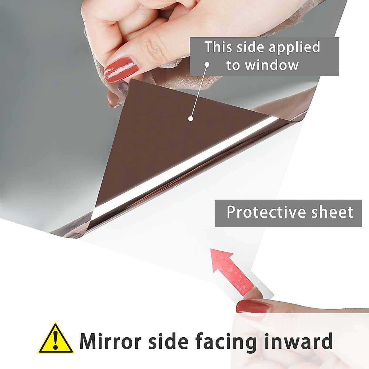 Lmlpt Window Privacy Film See Out Not in One Way Day and Night, Sun Blocking Anti UV Window Sticker Heat Control Glass Film Self-Adhesive Window Tint Home Office, Brown Silver, 35.4 inch X 16.4 feet
