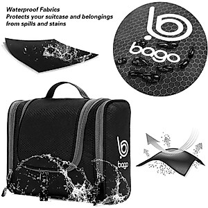 bago Travel Toiletry Bag for Women and Men - Large Waterproof Hanging Large Toiletry Bag for Bathroom and Travel Bag for Toiletries Organizer -Travel Makeup Bag (Black)