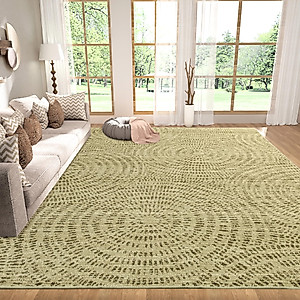 HOMBYS 10x14ft Modern Large Area Rug for Living Room Bedroom, Super-Thin Geometry Floor Carpet for Indoor Office Dining Room, Abstract Home Deco Non-Shedding, Dark Khaki, Machine Washable
