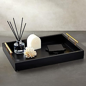 Black Serving Tray for Coffee Table, 16x12 with Coasters, Decorative Interchangeable Gold andSilver Handles
