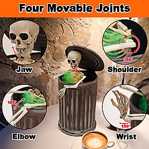 Presence 12" Halloween Animated Trashcan Skeleton, Spirit Activated Animatronic Halloween Decorations with Scary Sounds and Movable Posable Joints, Indoor Haunted House Party Home Props Decor