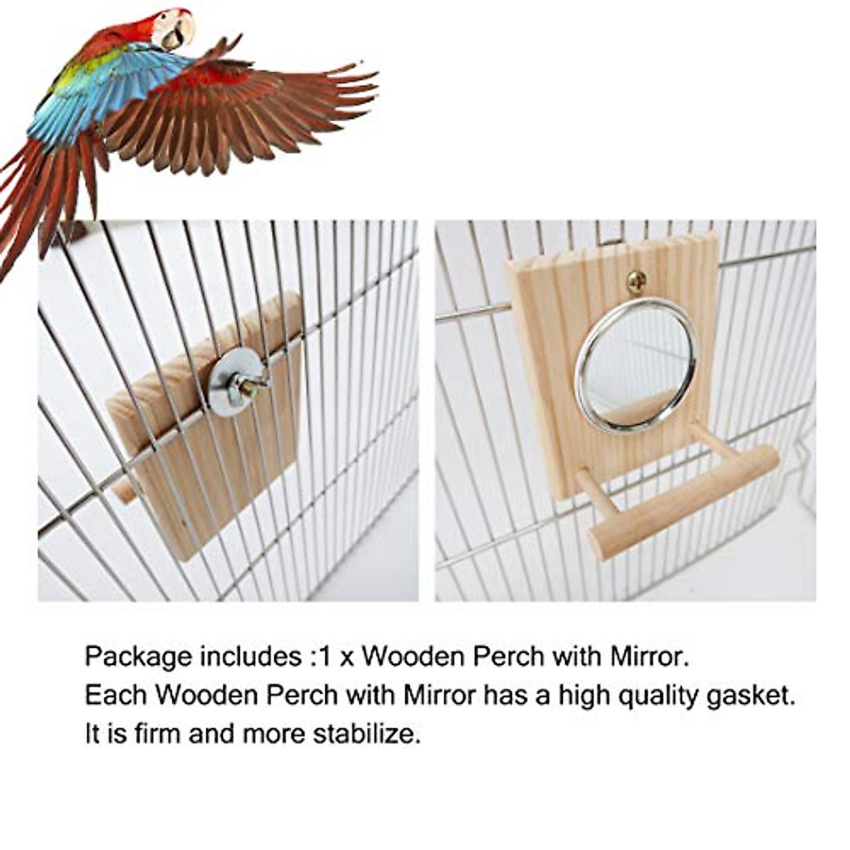 Hamiledyi Bird Mirror with Wooden Perch,Birdcage Fun Platform Stand Toys