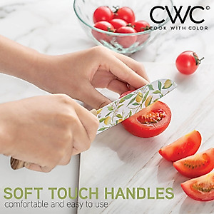 COOK WITH COLOR Kitchen Knives Set - Includes 3 Knives with Knife Sheath Covers (Lemon Collection)