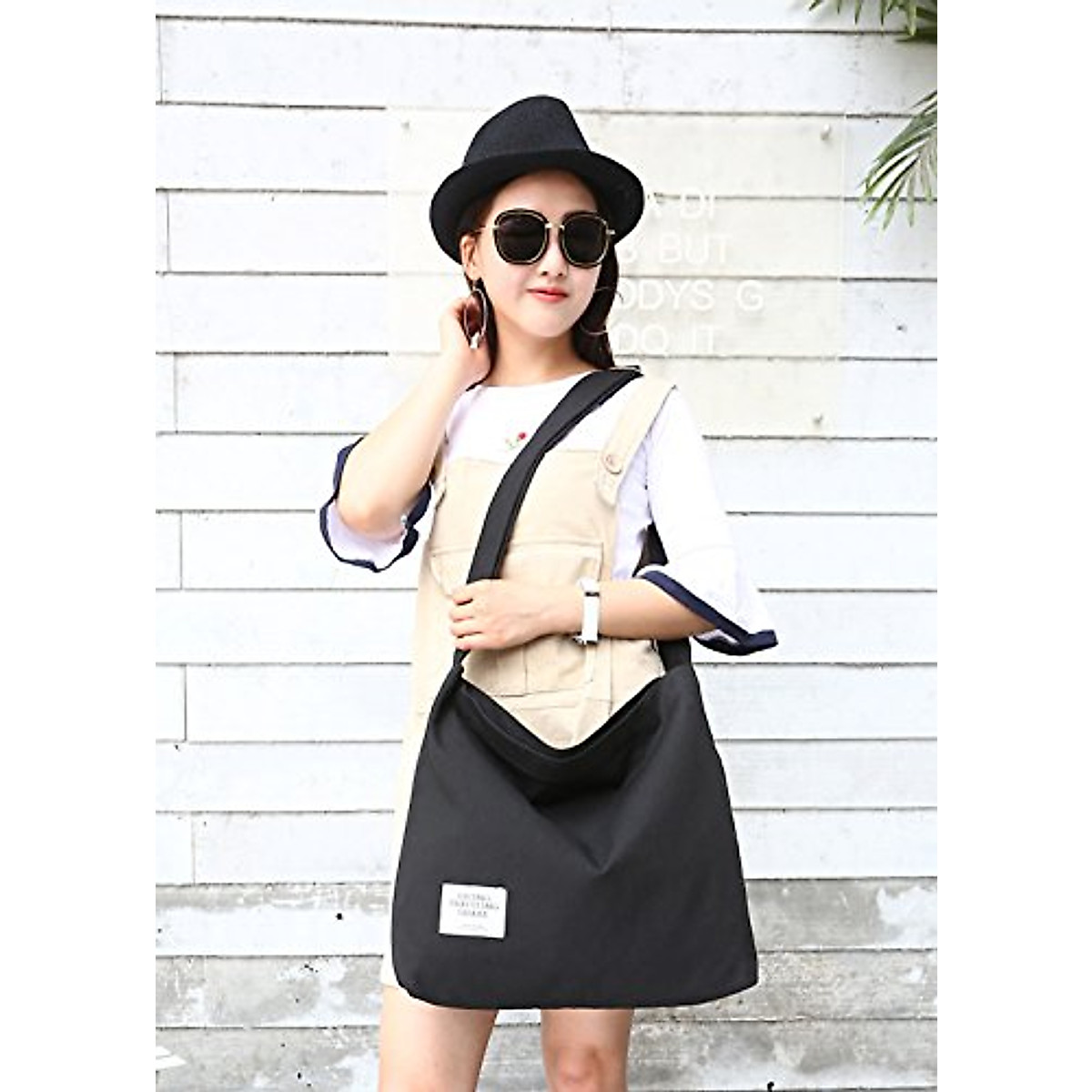 Covelin Women's Retro Large Size Canvas Shoulder Bag Hobo Crossbody Handbag Casual Tote Black