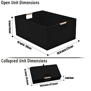 xianshengle Fabric Storage Basket for Shelves, Collapsible Storage Bins with wood Handles, Rectangle Closet Baskets, Wardrobe Organiser, for Sorting Clothes, Family Items (Black) (1)