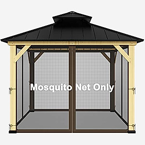 12-ft x 12-ft Gazebo Netting Replacement,Universal 4-Panel Mosquito Netting for Gazebo with Zippers(Only Netting)-Brown