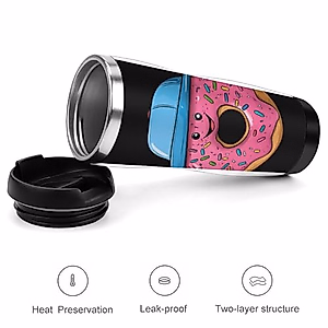 Cute Doughnut Donut Wearing Hat Travel Coffee Mug Reusable Insulated Drinking Cup with Lid for Home Outdoor Works 13 Oz