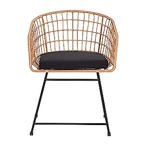 Flash Furniture Devon Set of 2 Indoor/Outdoor Patio Boho Club Chairs, Rope with PE Wicker Rattan, Cushions and Sled Base, Natural/Black