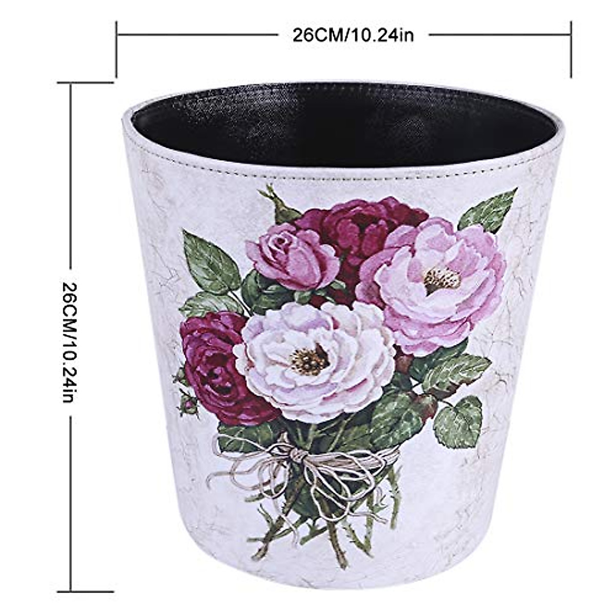 Scakbyer 10L/2.64 Gallon Trash Can Waterproof PU Leather Flowers Pattern Wastebasket Paper Basket Dustbin Garbage Bin - (Type 6)
