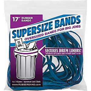 Alliance Rubber 08995 SuperSize Bands, 17" Blue Large Heavy Duty Latex Rubber Bands (4 ounce resealable bag contains approx. 12 bands)