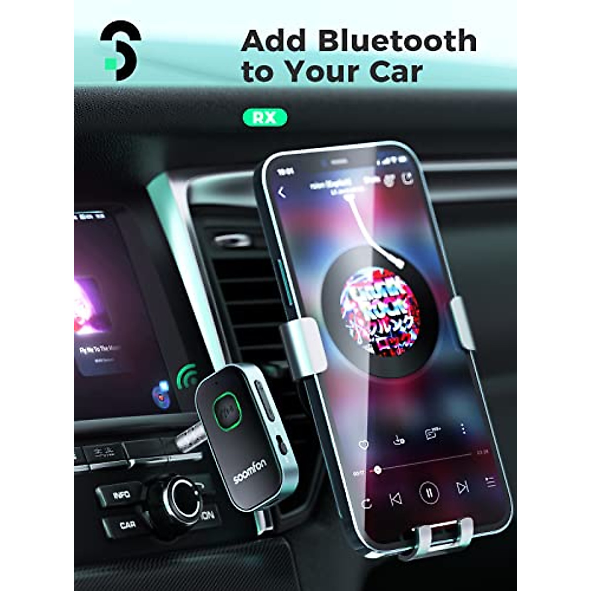 Bluetooth 5.0 AUX Adapter Transmitter Receiver 2 in 1 - SOOMFON 3.5mm Bluetooth Adapter Dual Connection, Wireless Audio Adapter for TV/Home Stereo/Car/Headphones/Speakers/PC