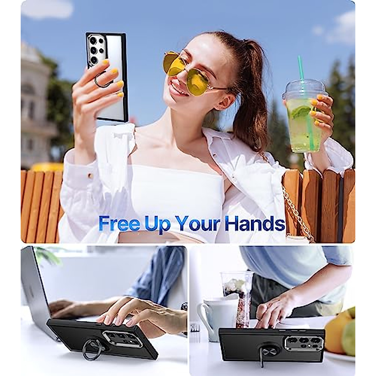 Silverback for Samsung Galaxy S22 Ultra Case Clear with Ring Stand, Shockproof Protective Slim Lightweight Phone Case for Galaxy S22 Ultra 5G 6.8 Inch, Black Clear