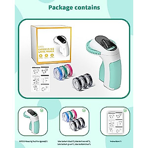 LabelCreate Embossing Label Maker Machine with Tapes, 3D Embosser Protable Handheld Label Machine, E975 Embosser Label Maker with 6 Rolls Embossing Label Tapes -Green