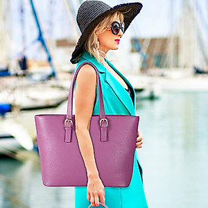 Banuce Leather Purses and Handbags for Women Large Capacity Shoulder Bag Ladies Office Work Bag Purple
