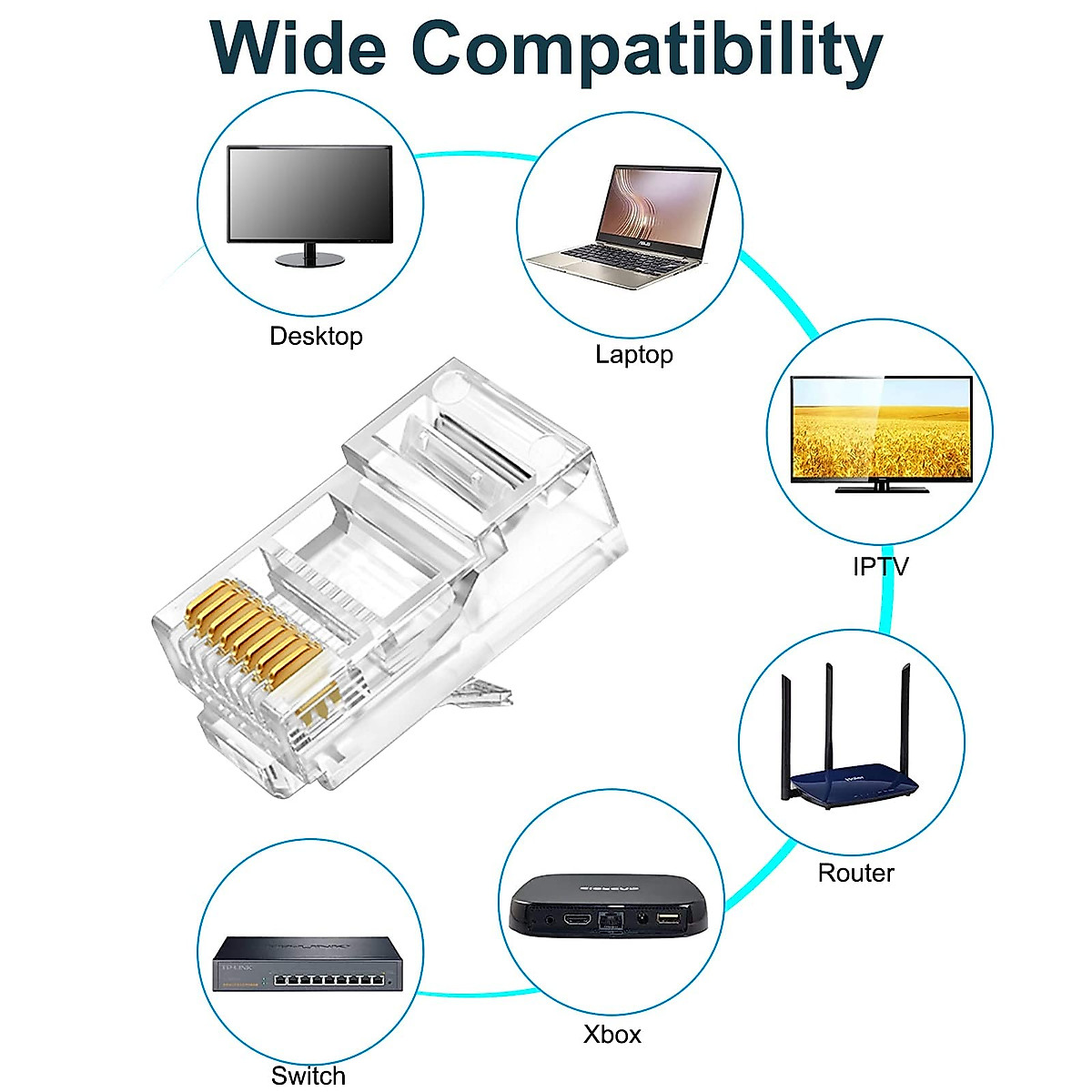 SHUXAG® RJ45 connectors, CAT6/CAT5e Connectors, 50 Sets of Ethernet CAT5e Cable Connectors, RJ45 Modular Plugs with 50 Sets of Strain Relief Boots, UTP Network Plug for Solid or Standard Cable