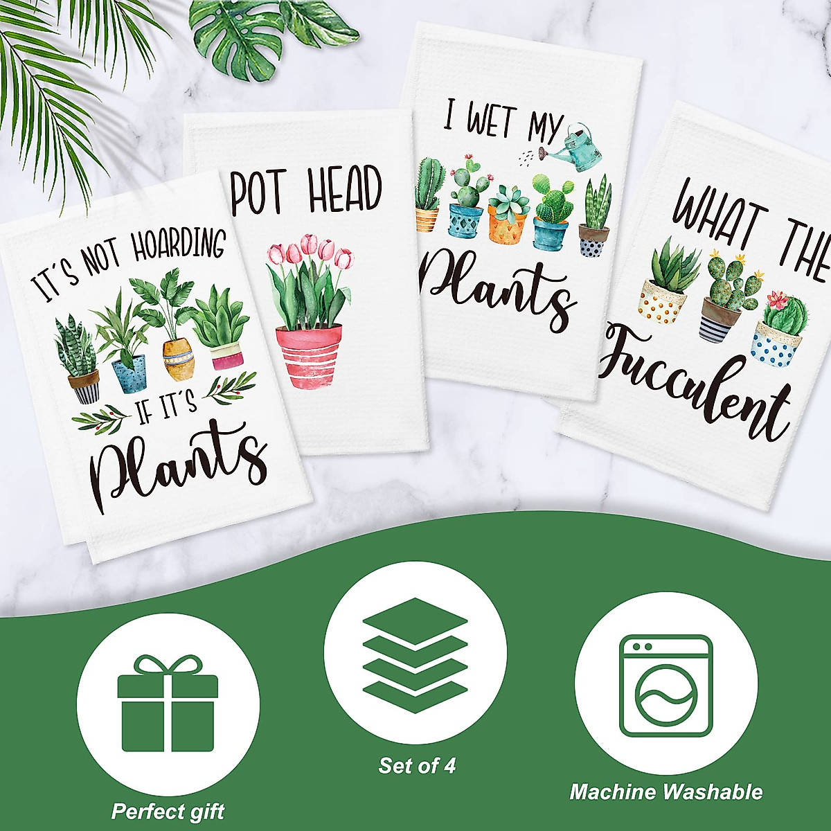 4 Pieces Funny Plant Kitchen Towels Saying Towels Hand Tea Towels Funny Decorative Plant Towel Fun Waffle Towel Gifts for Housewarming