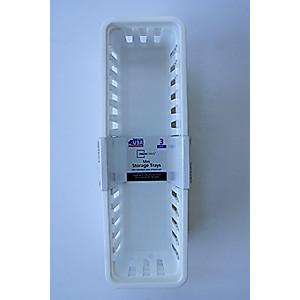 Slim Plastic Storage Trays Baskets in White- Set of 3