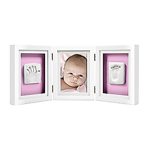 Pearhead Babyprints Baby Handprint and Footprint Deluxe Desk Photo Frame & Impression Kit, Tabletop Nursery Keepsake For Baby Girl Or Baby Boy, White