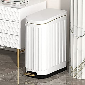 Doyingus Trash Can with Lid Soft Close 2.6 Gal, Small Stainless Steel Step Trash Bin for Bathroom, Slim Garbage Can with Inner Wastebasket for Bedroom, Office, Kitchen (White)