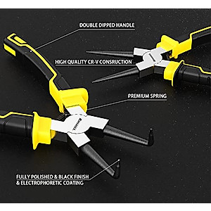 4 PCS Snap Ring Pliers Set Heavy Duty 7-Inch Internal/External Circlip Pliers Kits 5/64" Tip Straight/Bent Jaw for Ring Remover Retaining with Storage Bag