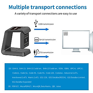 Symcode 1D 2D Hands-Free Barcode Scanner, with Omnidirectional Automatic Sensing Scanning Barcode Reader Adjustable Screen Scanning Platform Scanner for POS PC Supermarket Bookstore