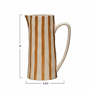 Creative Co-Op Hand-Painted Stoneware Stripes, Multicolor Pitcher, Multi