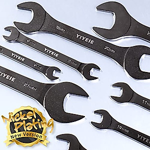 YIYEIE Super-Thin Open End Wrench Set, 10-Piece Metric, 5.5, 7, 8, 9, 10, 11, 12, 13, 14, 15, 16, 17, 18, 19, 20, 21, 22, 23, 24, 27 mm, Nickel Coating, CR-V Steel, Slim Wrench with Rolling Pouch