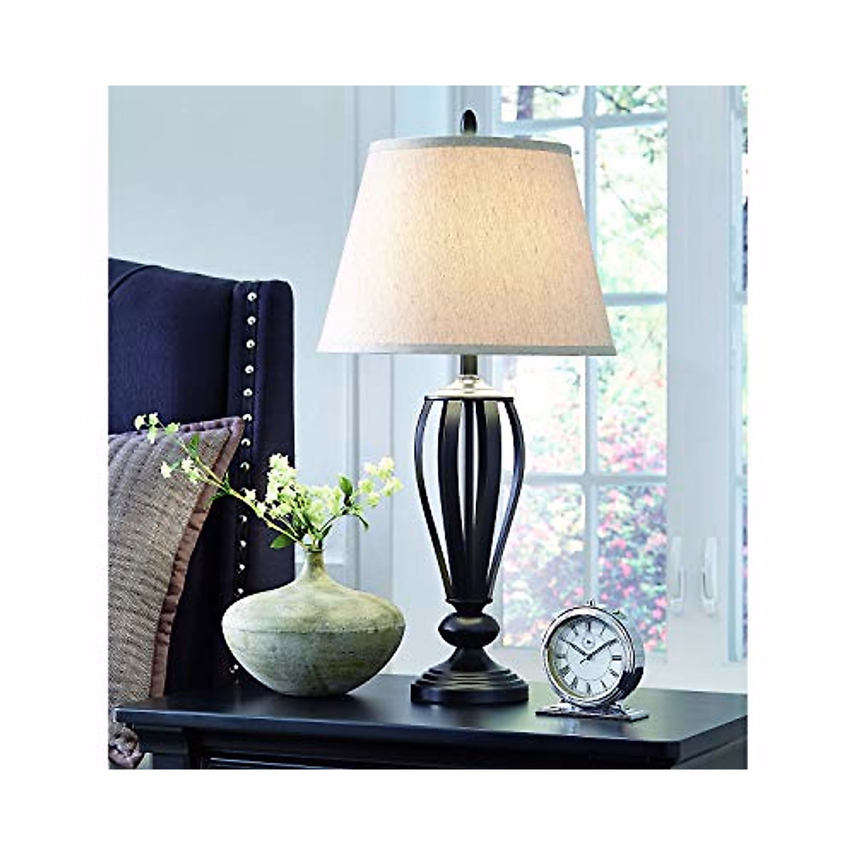 Signature Design by Ashley Mildred Modern Bronze Metal Table Lamp, 2 Count, 29.75", Almost Black