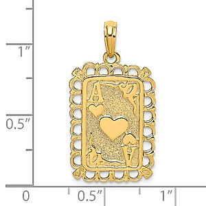 Solid 14k Yellow Gold Hearts Ace Playing Cards Charm Pendant - 28mm x 15mm