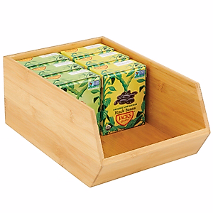 mDesign Bamboo Stackable Food Storage Organization Bin Basket - Wide Open Front for Kitchen Cabinets, Pantry, Offices, Closets, Holds Snacks, Dry Goods, Packets, Spices, Teas - 4 Pack - Natural Wood