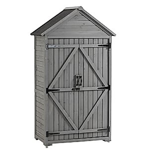 CIPACHO Outdoor Storage Cabinet, Garden Wood Tool Shed, Outside Wooden Closet with Shelves and Latch for Yard, Patio, Deck and Lawn,39.56" L x 22.04" W x 68.89" H (Gray)