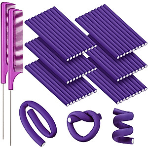 60 Flexible Curling Rods Set for Women & Girls - No Heat Hair Rollers for Long and Short Hair (Purple, 0.3 x 7 Inch)