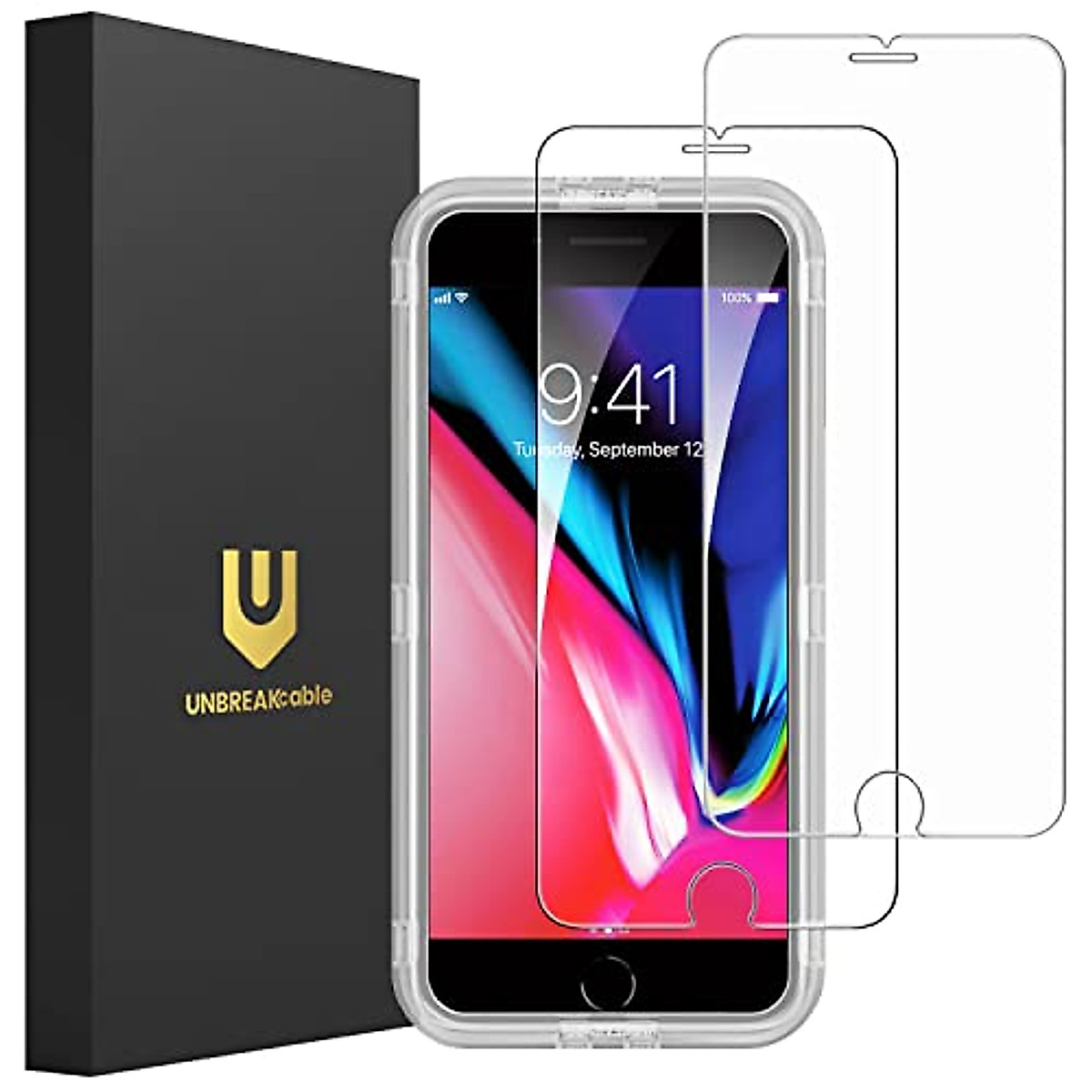 UNBREAKcable Screen Protector for iPhone 8 Plus / 7 Plus - Double Defense Series Shatterproof Tempered Glass [9H Hardness] [Easy Installation Frame] [99.99% HD Clear] for iPhone 5.5 inch - 2 Pack