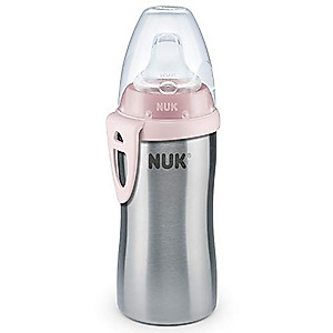 NUK Active Cup Toddler's Drinking Bottle, 12+ Months, Stainless Steel, Leak-Proof, Anti-Colic, BPA-Free, 215 ml, Pink