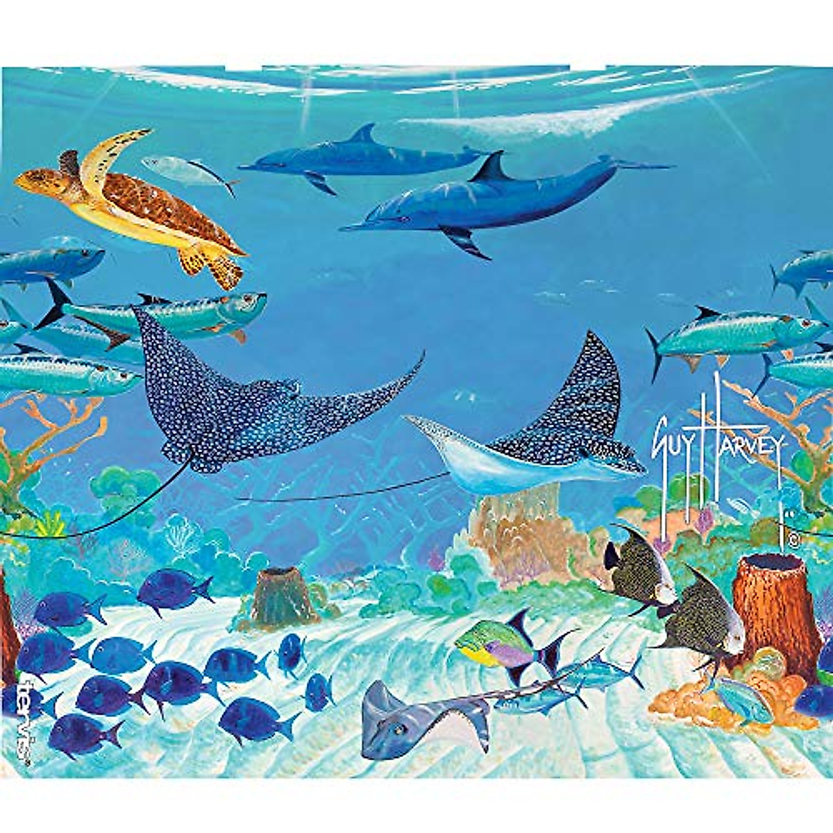 Tervis Made in USA Double Walled Guy Harvey Insulated Tumbler Cup Keeps Drinks Cold & Hot, 24oz Water Bottle, Ocean Scene