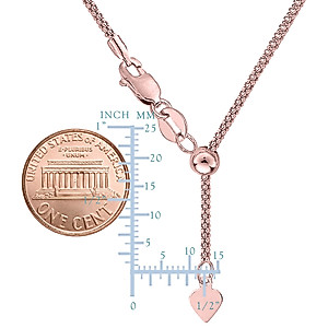 Jewelry Affairs 14k Rose Solid Real Gold Adjustable Popcorn Link Chain Necklace, 1.3mm, 22"