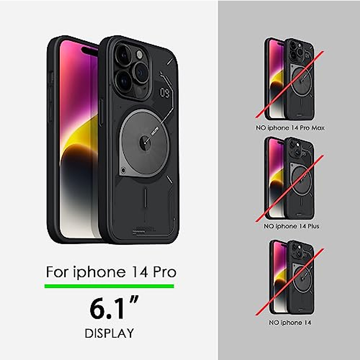 Aulumu A15 for Magnetic iPhone 14 Pro Case, Compatible with MagSafe, Hard Shell, Semitranslucent Matte Cover, Anti-Fingerprint, Slim Soft TPU Frame, 6.1 inch, Black