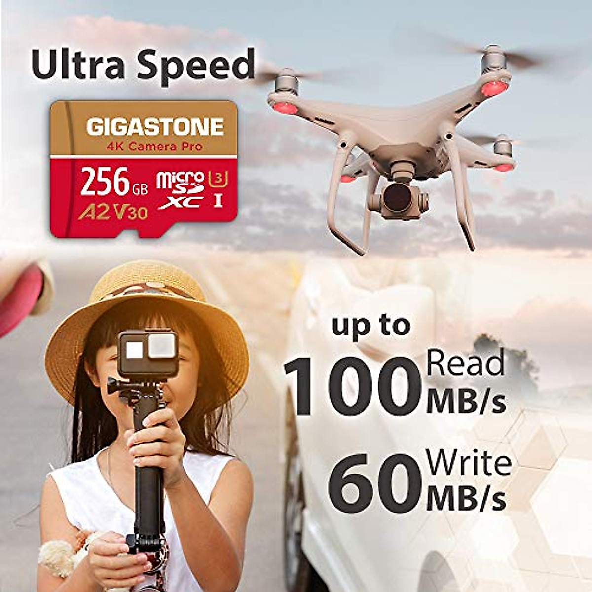 [5-Yrs Free Data Recovery] Gigastone 256GB Micro SD Card, 4K Camera Pro, A2 V30 for Smartphone, Gopro, Action Cams, 4K UHD Video, Nintendo-Switch Compatible, Up to 100MB/s, UHS-I U3 C10 with Adapter